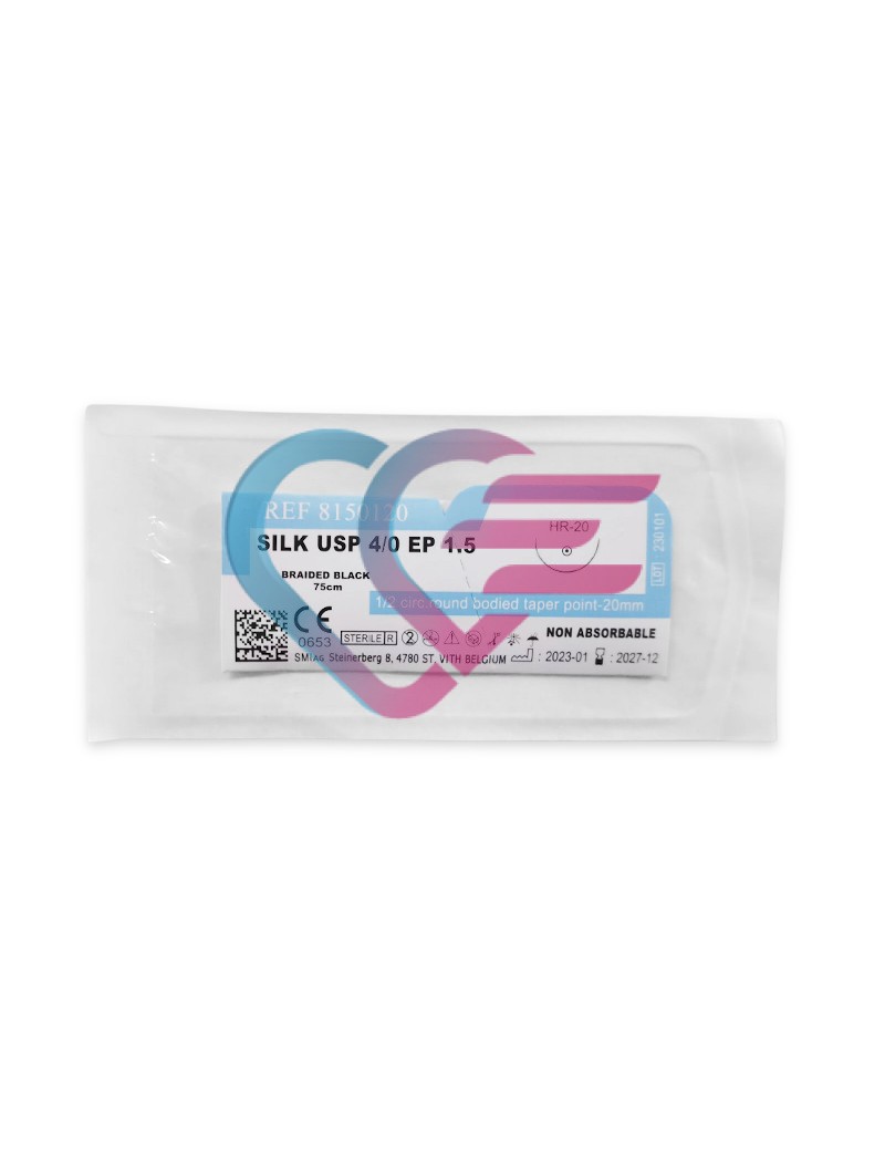 KONAC KIR. SILK. BLACK 75 CM, 4/0, IGLA 1/2, 20mm - Medicpro