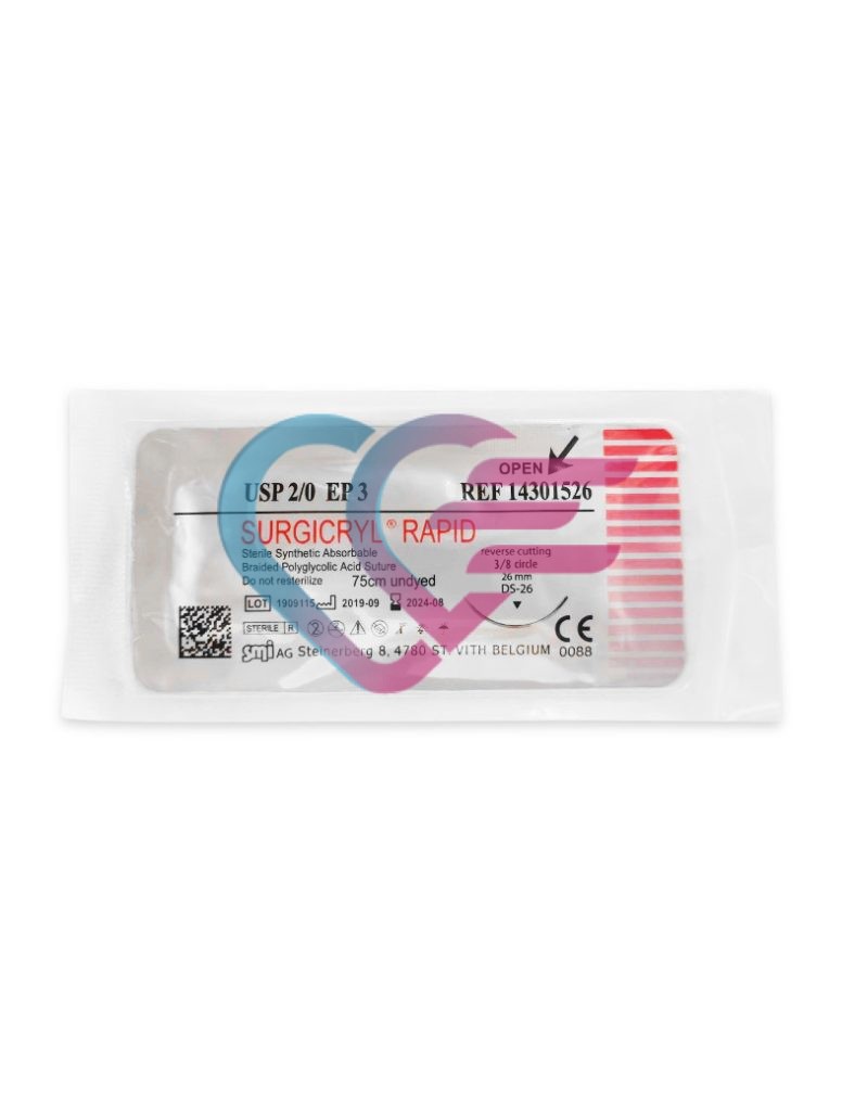KONAC KIR. SURGICRYL RAPID PGA EP 3 USP 2/0 IGLA 3/8 CIR REV CUT 26mm/75cm - Medicpro